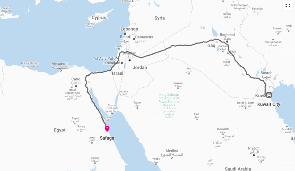 خريطة الطريق من الكويت إلى مصر - كويت بيديا