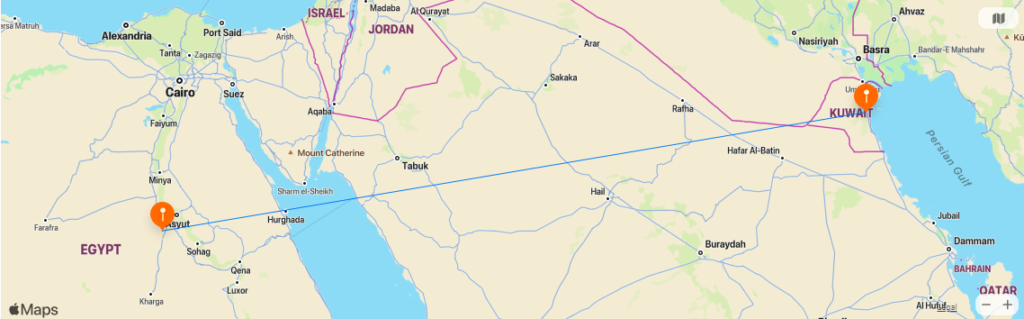 خريطة الطريق من الكويت إلى مصر - كويت بيديا